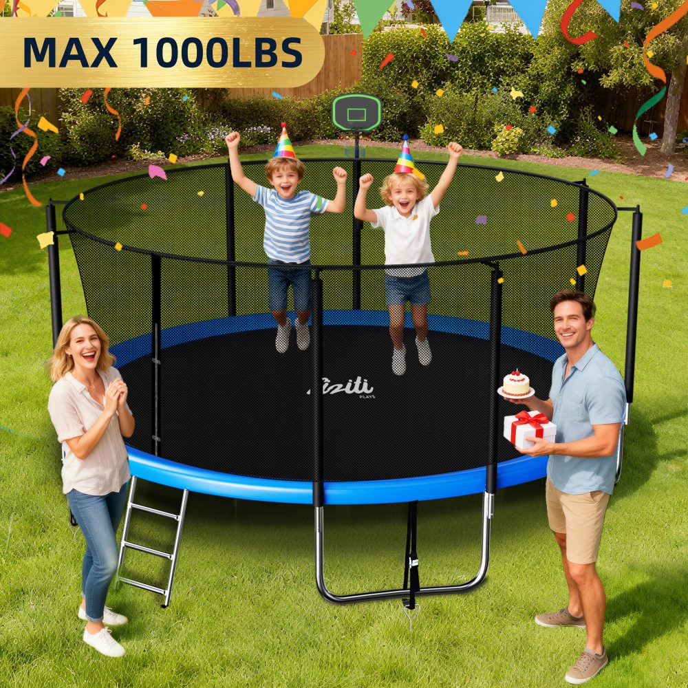 Fiziti Outdoor Trampolines for Kids,14FT 16FT 12FT Trampoline with Enclosure Net, Basketball ...